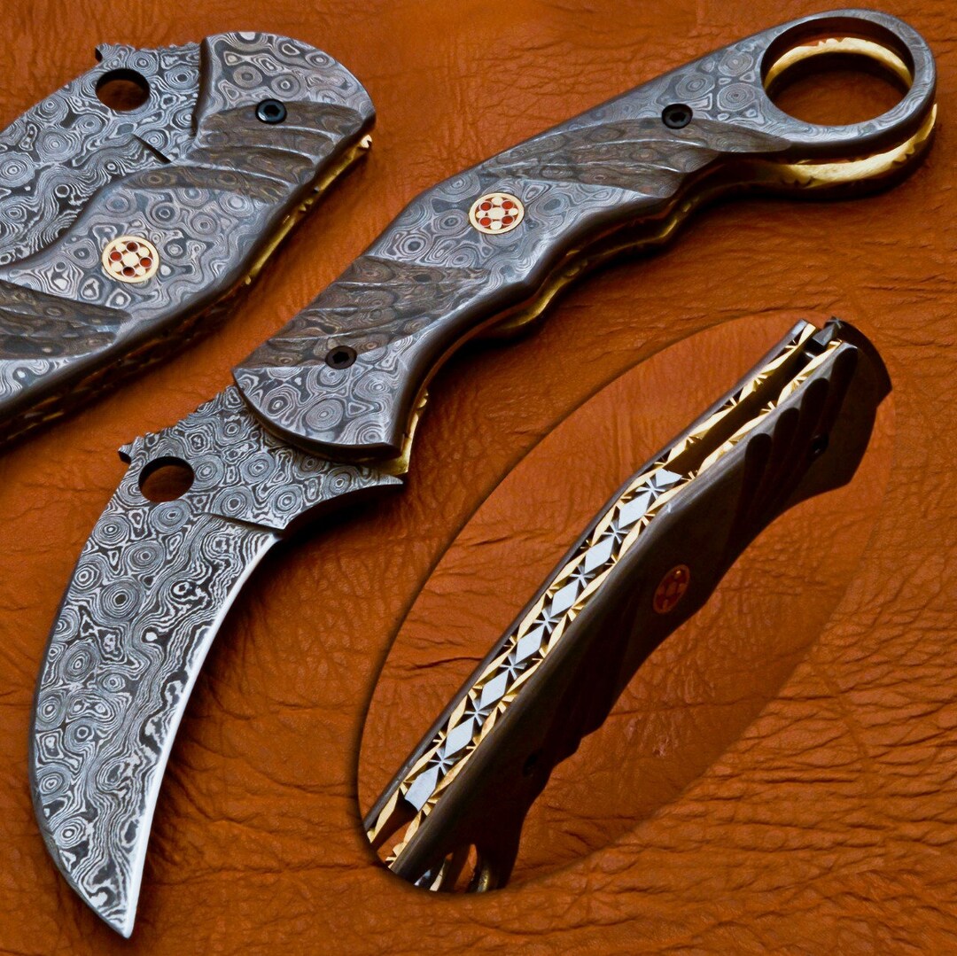 Personalizable Custom Hand Made Damascus Steel Folding Pocket Karambit ...