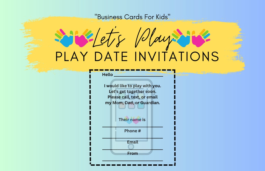 Business Cards for Kids - "let's Play" Play Date Invitations - Etsy