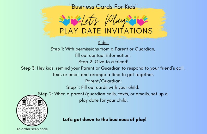 Business Cards for Kids let's Play Play Date Invitations - Etsy
