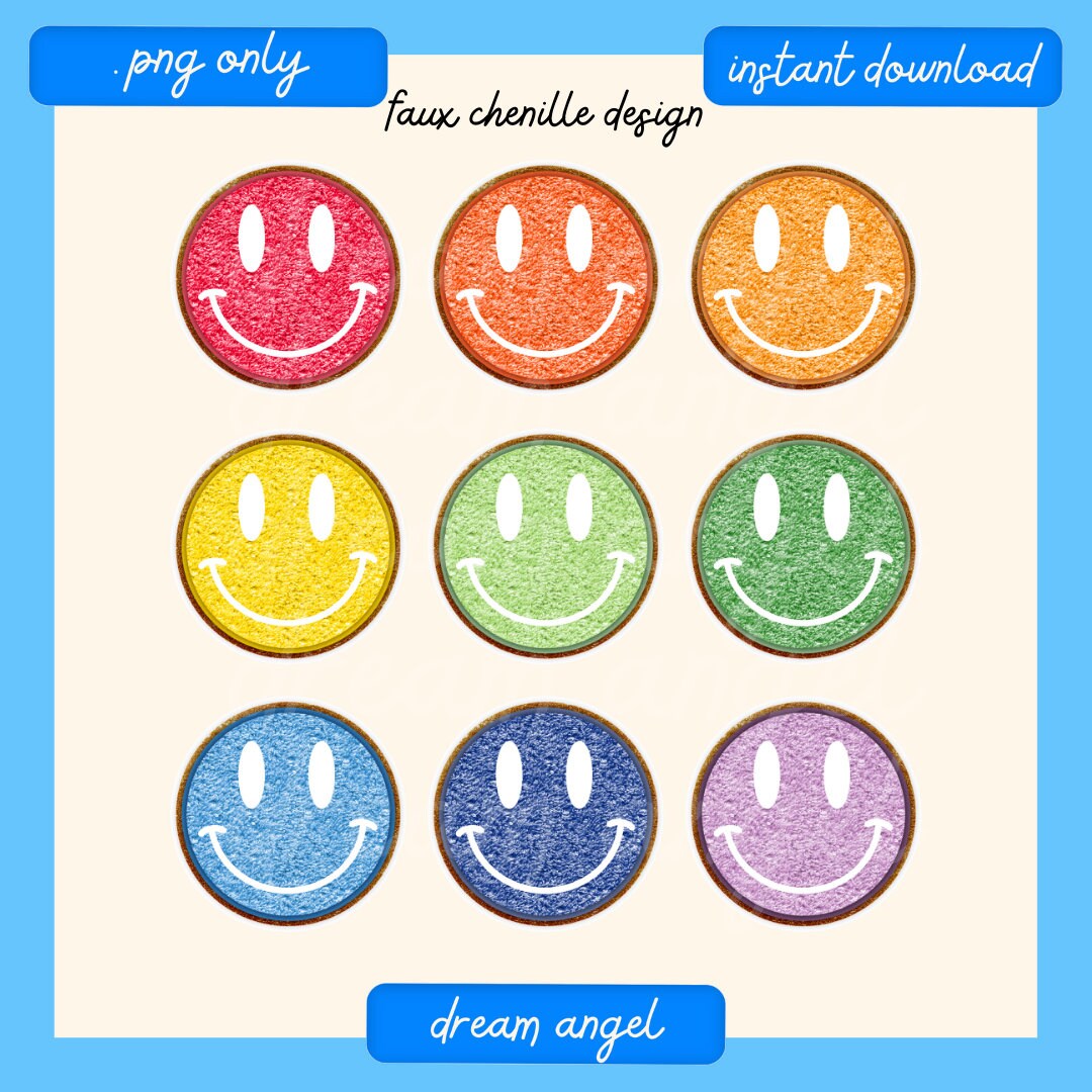 Trendy Png Faux Chenille Patch Smiley Face 3x3 Design Y2k Aesthetic ...