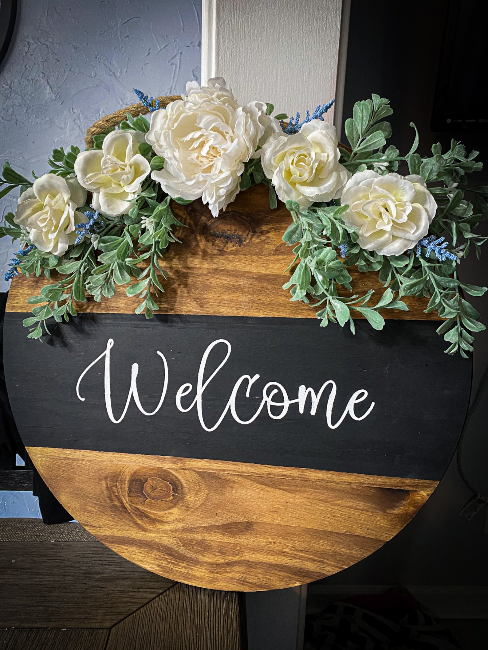 Wooden Welcome Sign with Flowers | Etsy