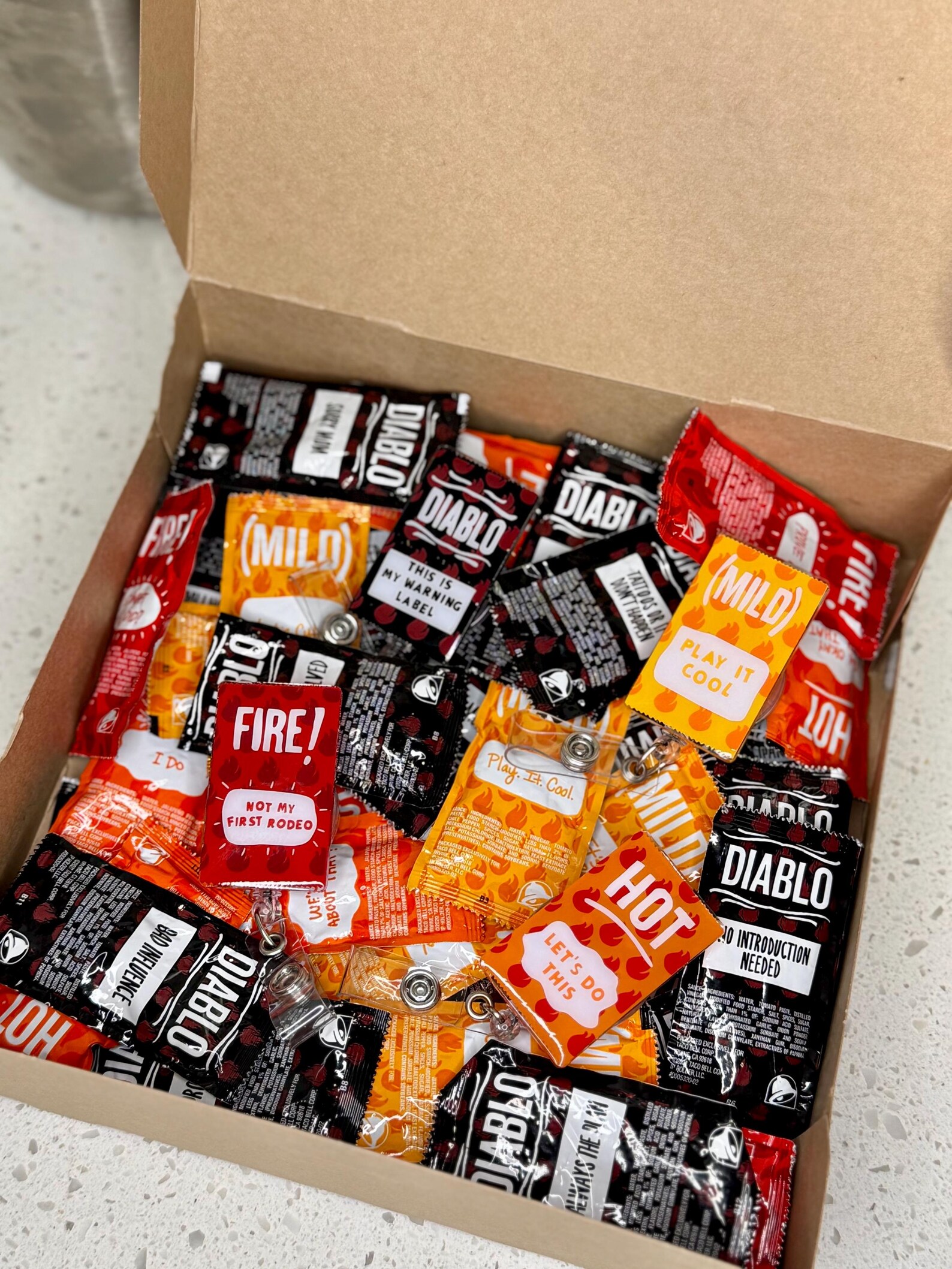 Custom Sauce Packet Badge Reel | Taco Sauce | Hot Sauce | Mild Sauce ...