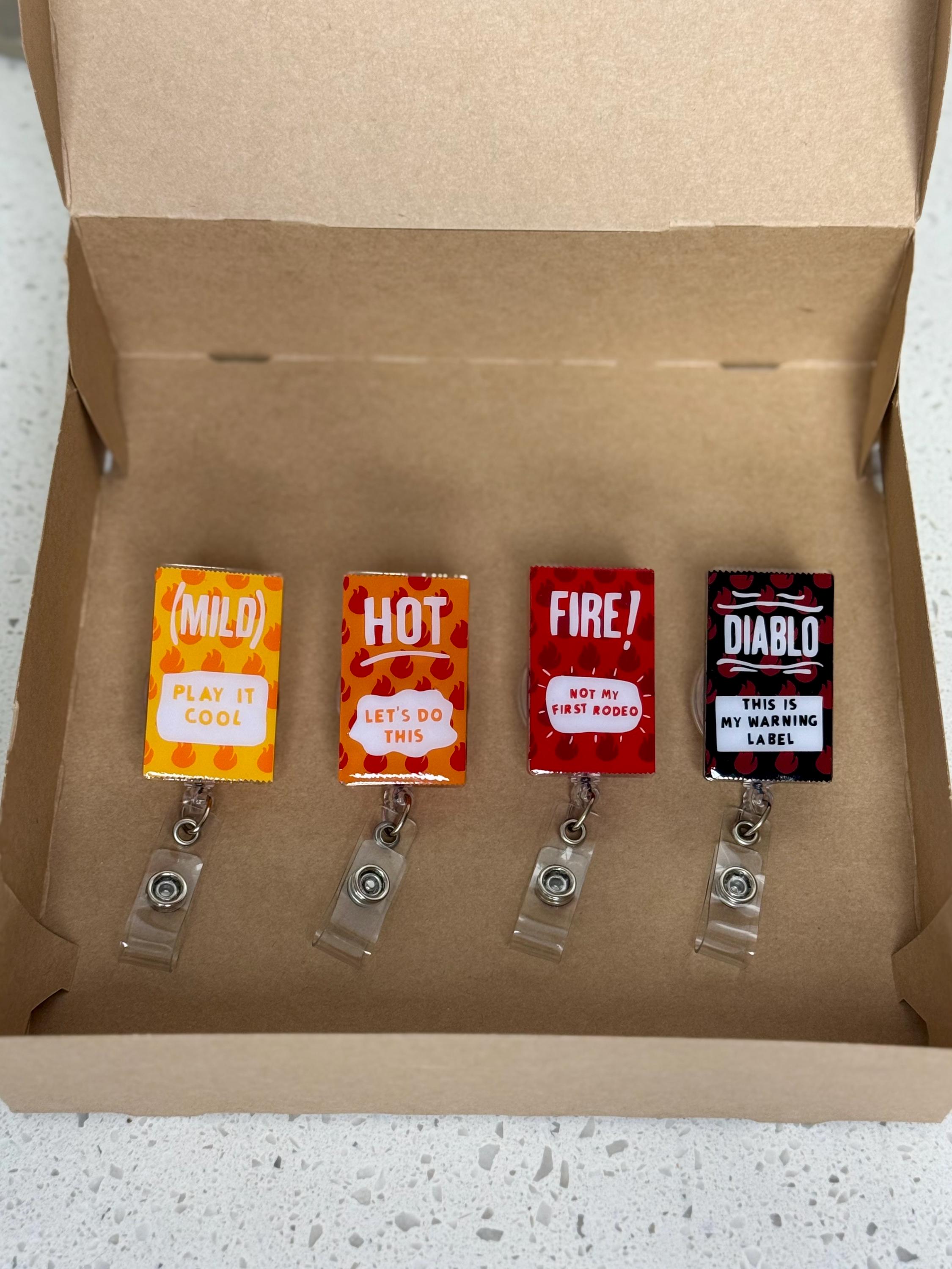 Custom Sauce Packet Badge Reel | Taco Sauce | Hot Sauce | Mild Sauce ...