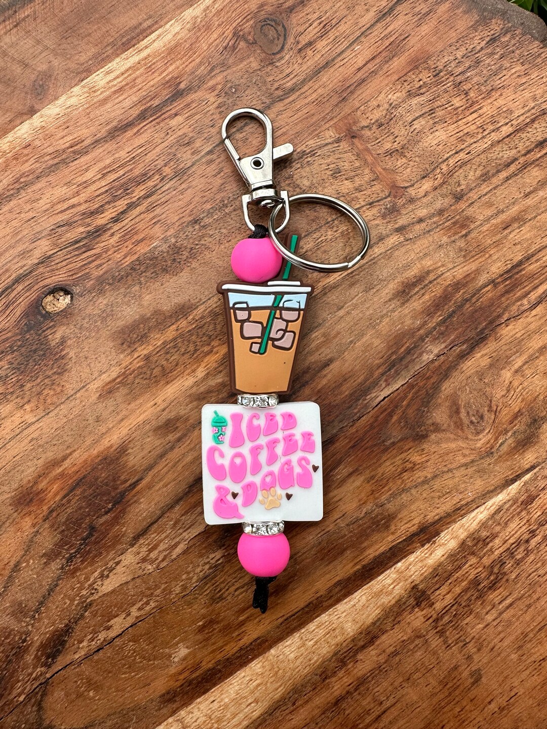 Iced Coffee and Dogs Keychain, Silicone Bead Keychain, Keychain - Etsy