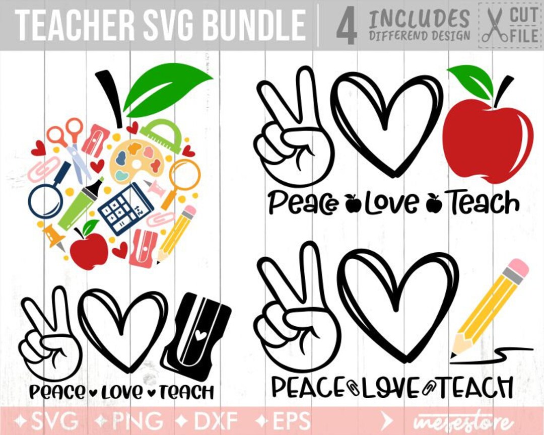Peace Love Teach Svg Bundle Teacher Svg Bundle Peace - Etsy
