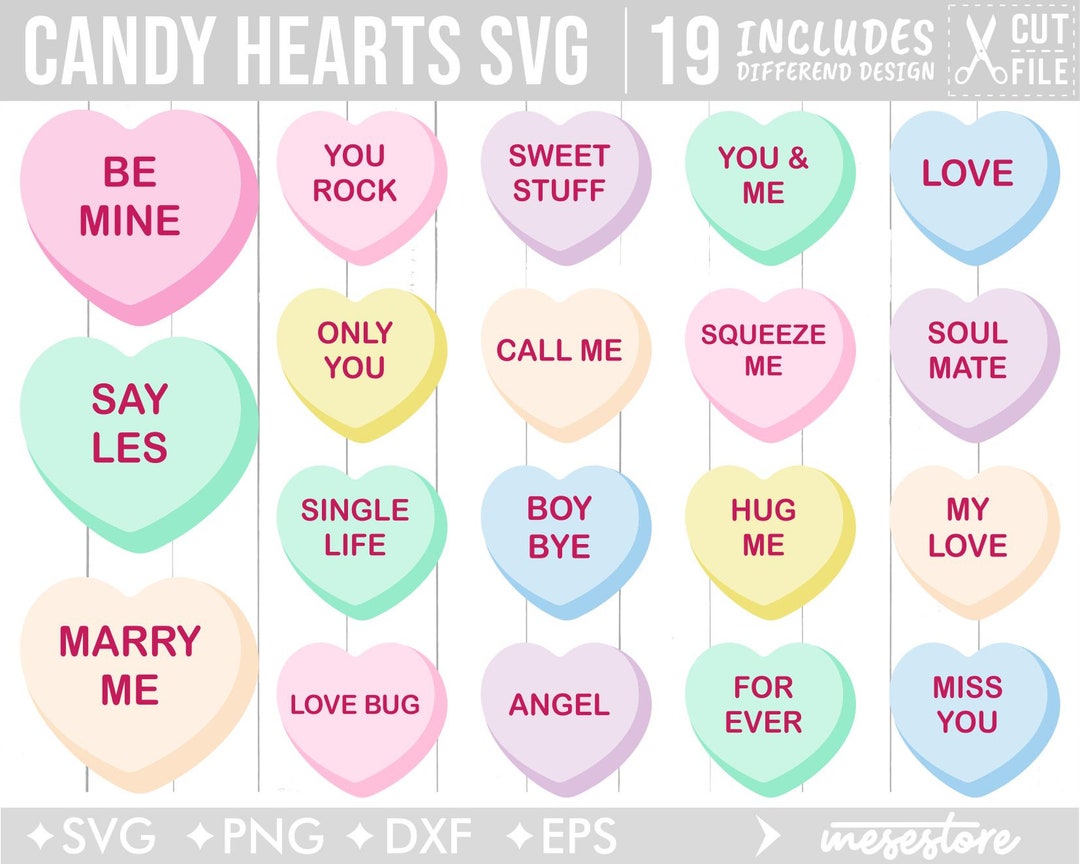 Conversation Hearts Svg Bundle, Valentines Day Svg, Svg Dxf Eps Png ...
