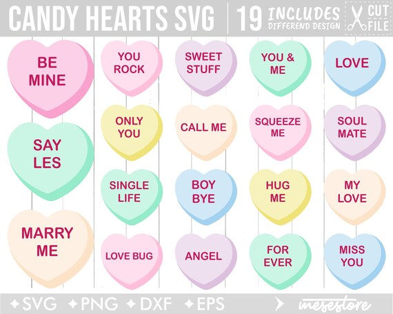Conversation Hearts Svg Bundle Valentines Day Svg Svg Dxf | Etsy