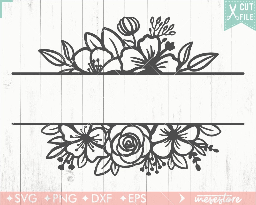 Split Monogram Flower Border Svg Flower Svg File Floral Border Svg File