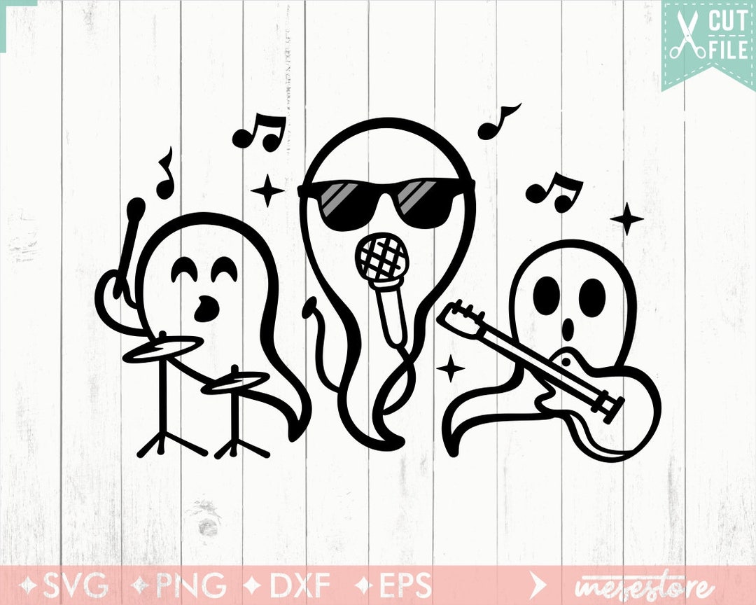 Ghost Band Svg, Halloween Ghost Band Svg, Ghost Play Guitar Svg, Spooky ...