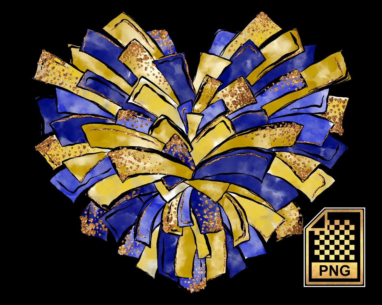 Glitter and Glam Pom Pom Digital Clip Art Blue Gold Pom | Etsy