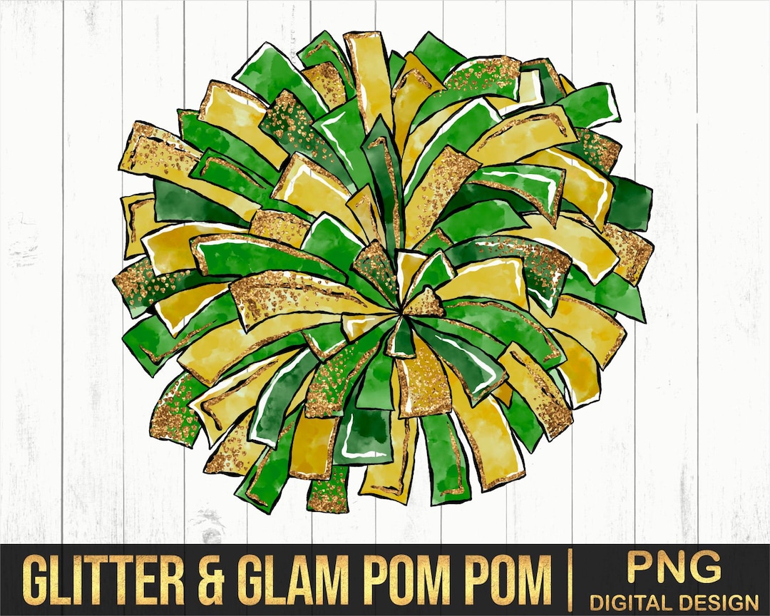 Glitter and Glam Pom Pom Digital Clip Art Green Gold Pom - Etsy