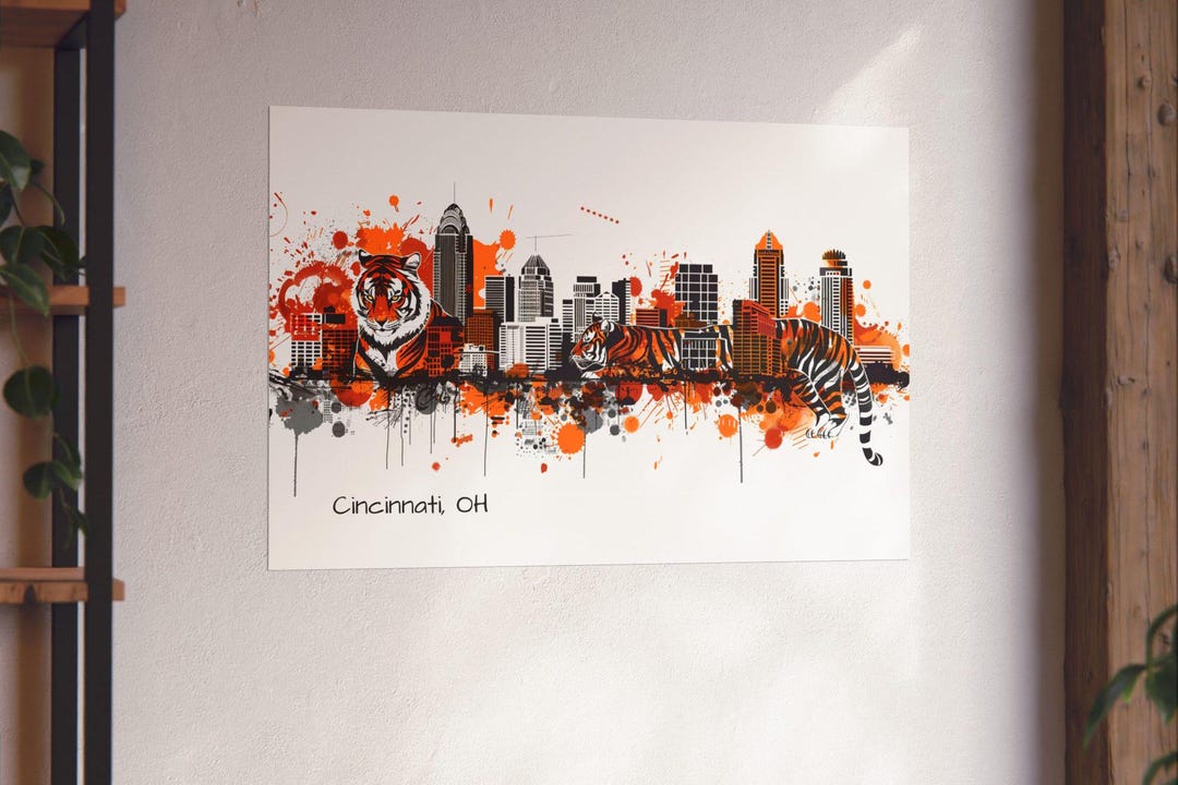 Cincinnati, Ohio City Skyline Poster, Colorful Modern Wall Art for Home ...