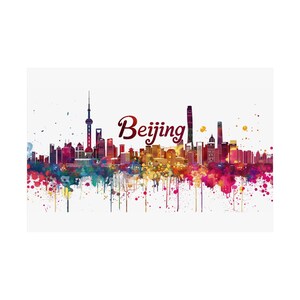Beijing, China City Skyline Poster, Colorful Modern Wall Art for Home ...