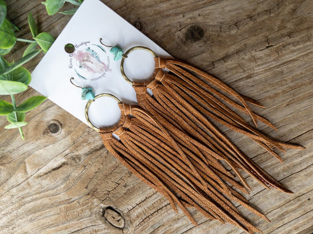 Western Boho Rodeo Fringe Saddle Tan Buttery Soft Leather Earrings - Etsy