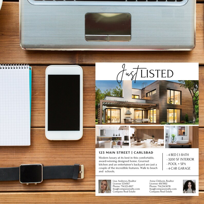 JUST LISTED Two Sided Flyer Template, Real Estate Printable, Realtor ...