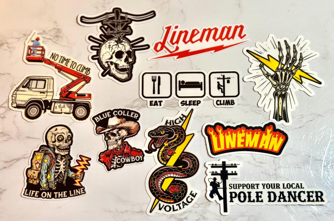 Lineman Hard Hat Stickers | Blue Collar Workers | Journeyman Lineman ...