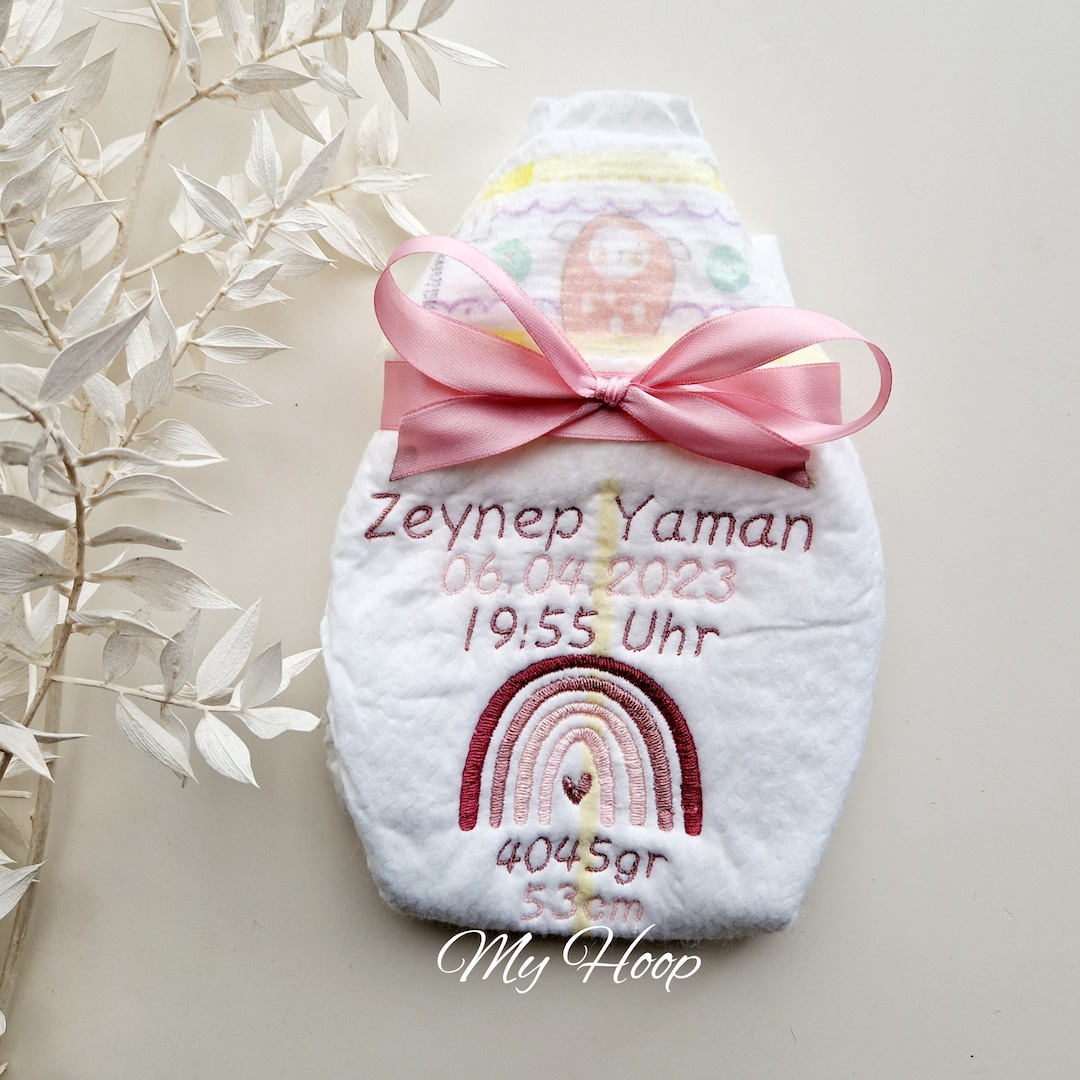 Embroidered Diaper With Birth Dates Gift Idea Baptism Communion Newborn ...