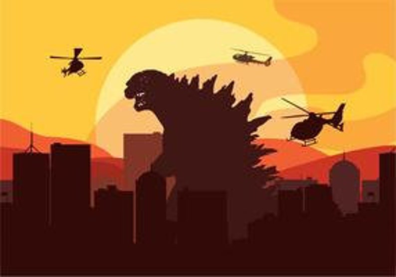 Godzilla With 3 Helicopters Cross Stitch Pattern - Etsy