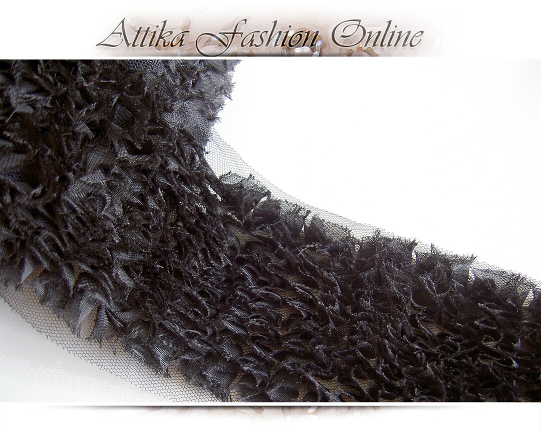 Classic Black ⋆ Ruffled Chiffon Frayed Designer Trim – VERY WIDE 10cm ...