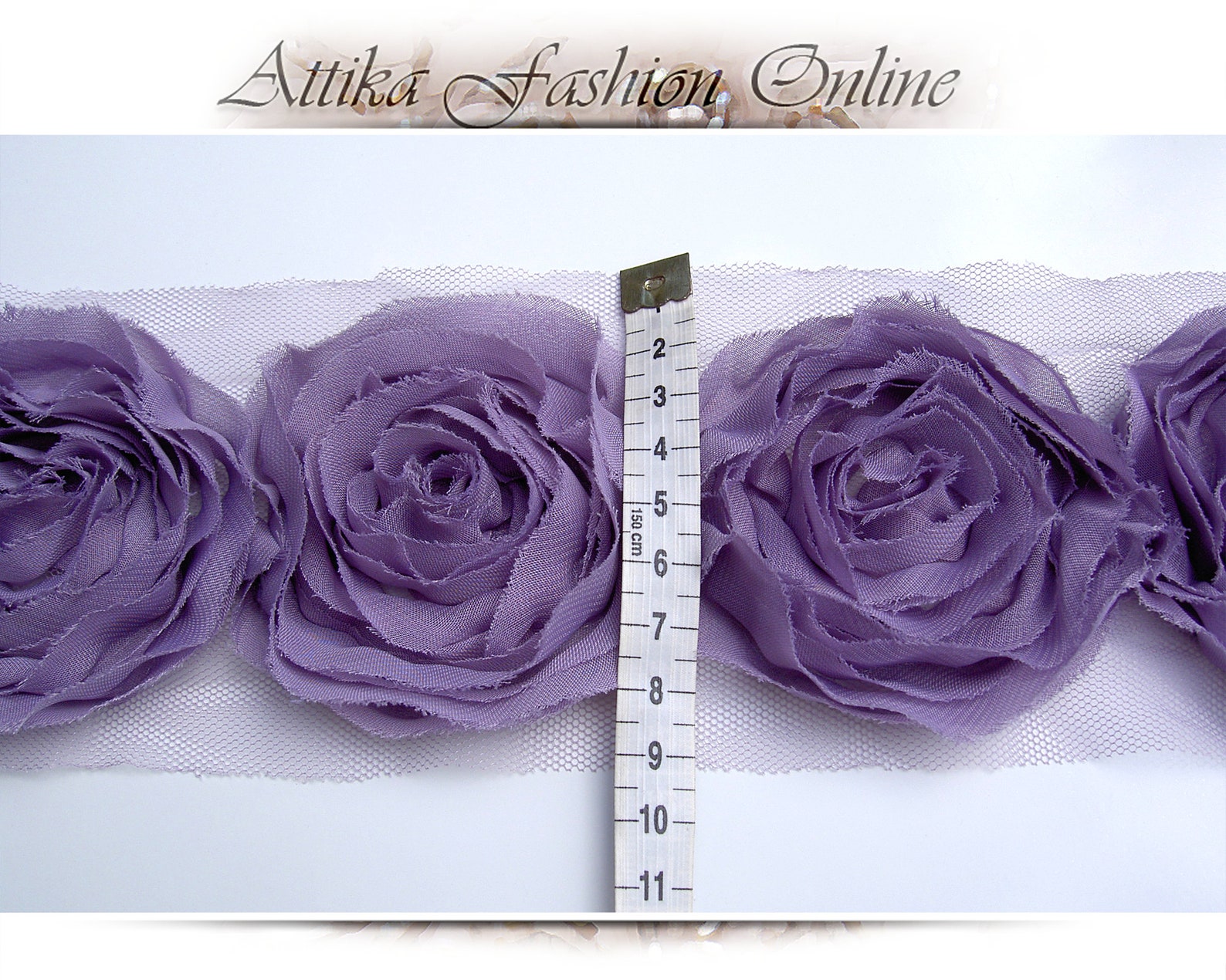 Lavender CHIFFON Mesh Frayed LACE TRIM × 1y 12 Large Flower Appliques ...