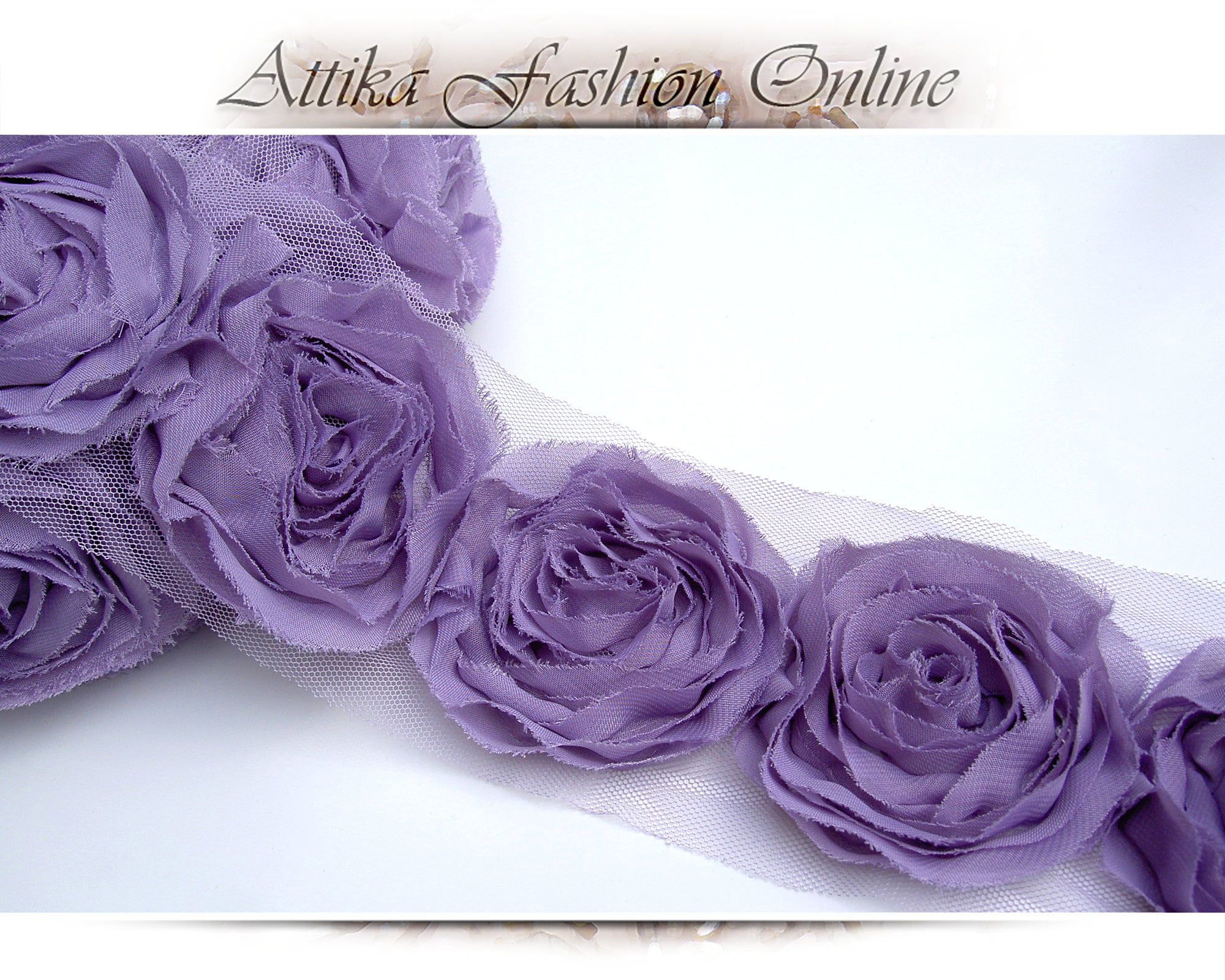 Lavender CHIFFON Mesh Frayed LACE TRIM × 1y 12 Large Flower Appliques ...
