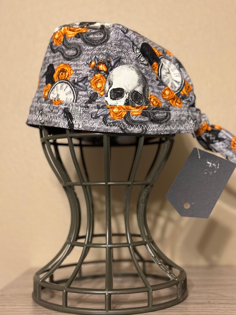 SKULL Goth Raven Scrub Hat Custom Uniform Surgical Cap Halloween ...