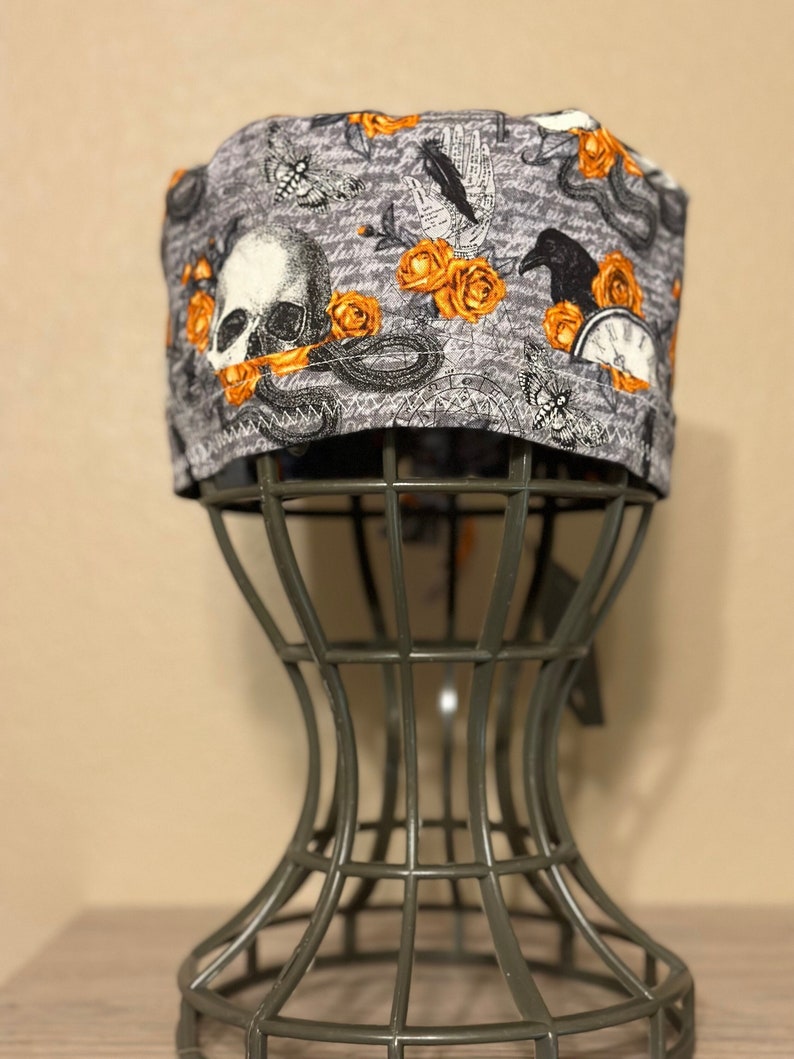 Halloween Scrub Cap, SKULL Goth Raven Scrub Hat, Custom Uniform ...