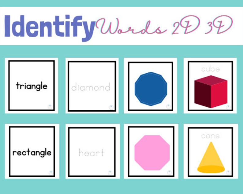 Shapes Task Cards 2D & 3D Shapes Vocabulary, Matching, Reading, Writing ...