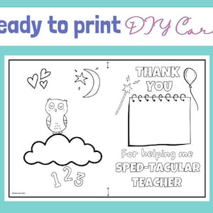 Printable Thank You Teacher Colour in Card and Envelope, Happy Teacher ...