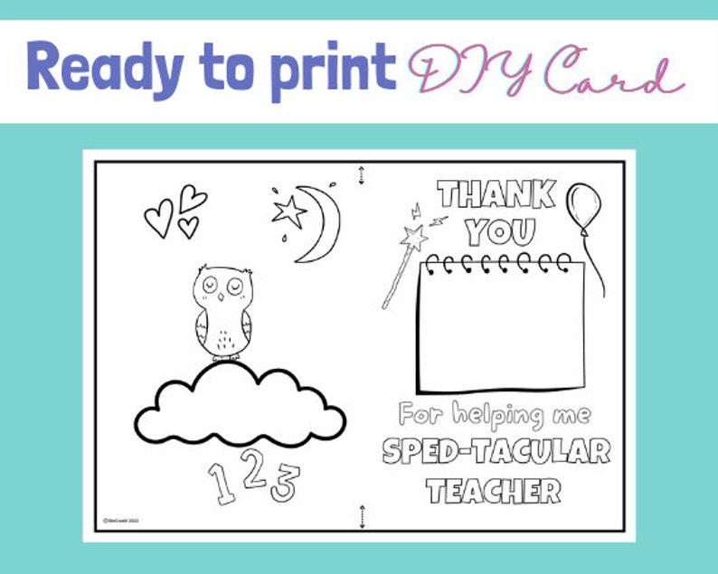 Printable Thank You Teacher Colour in Card and Envelope, Happy Teacher ...