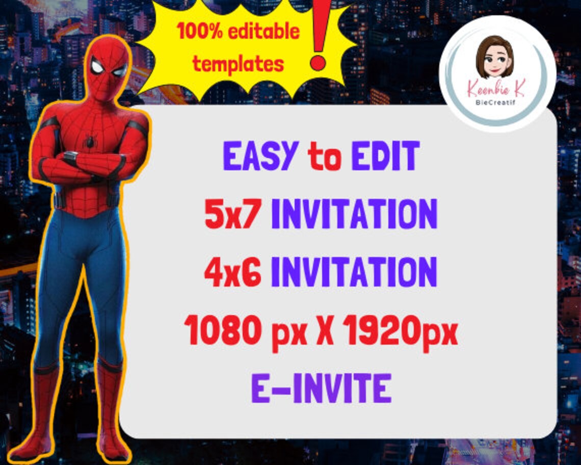 Spiderman Editable Birthday Invitation Template/card Invitation ...