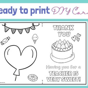 Printable Thank You Teacher Colour in Card and Envelope, Happy Teacher ...