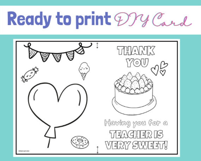 Printable Thank You Teacher Colour in Card and Envelope, Happy Teacher ...