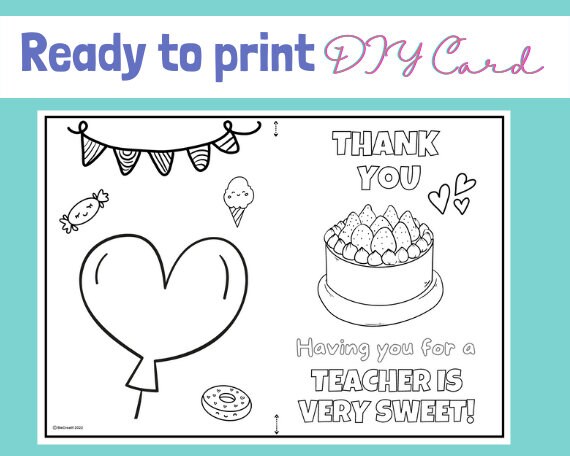 Printable Thank You Teacher Colour in Card and Envelope, Happy Teacher ...