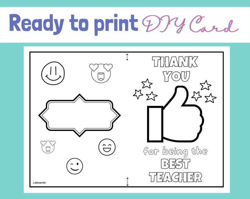 Printable Thank You Teacher Colour in Card and Envelope, Happy Teacher ...
