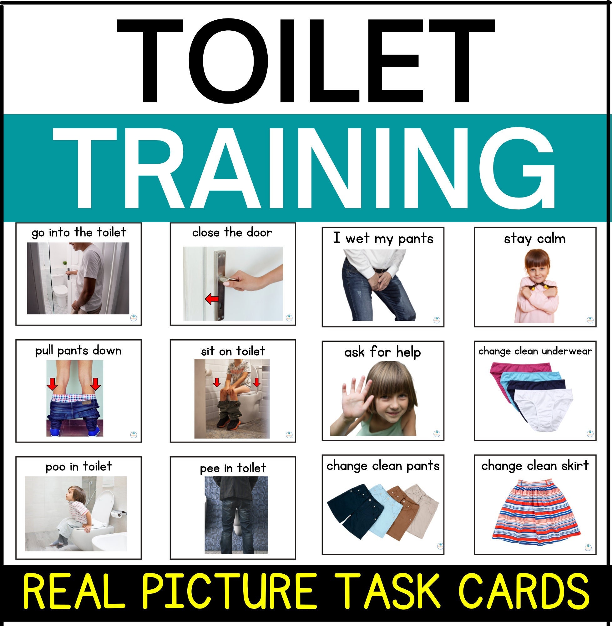 TOILET TRAINING for Autism Living Skills | Real Picture Task Cards ...