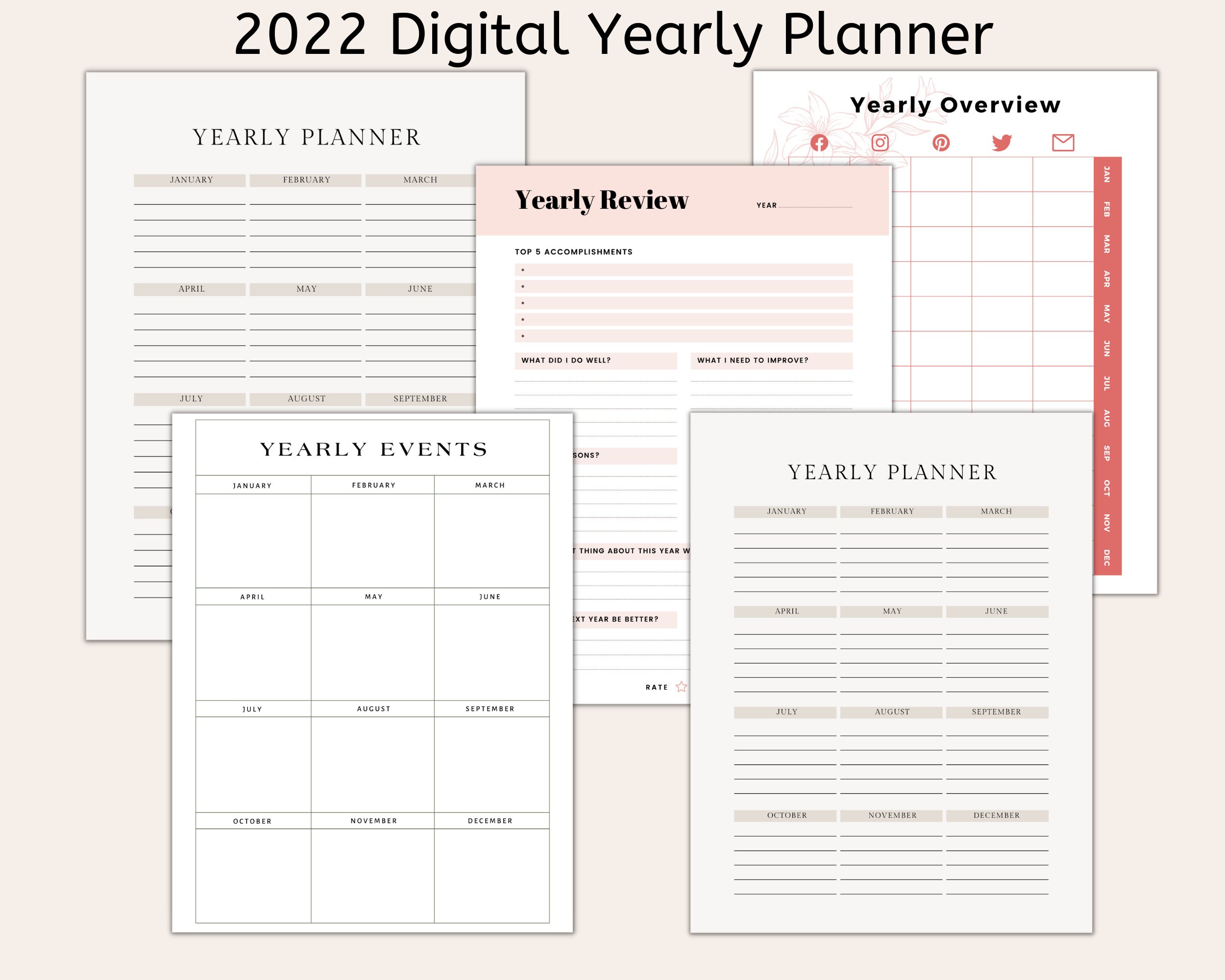 Yearly Planner, 2022 Digital Planner, Monthly Planner, Yearly Events ...