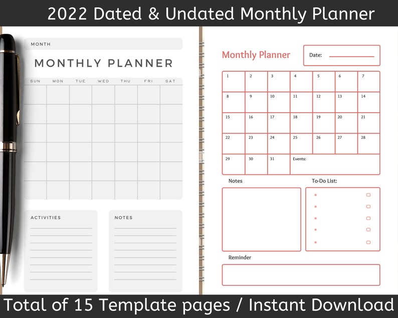 Yearly Planner, 2022 Digital Planner, Monthly Planner, Yearly Events ...