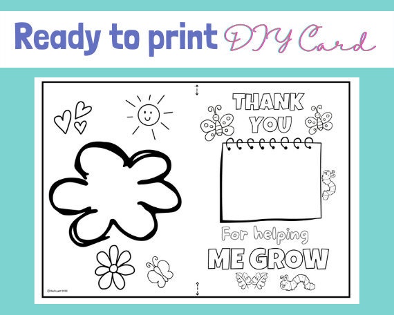 Printable Thank You Teacher Colour in Card and Envelope, Happy Teacher ...