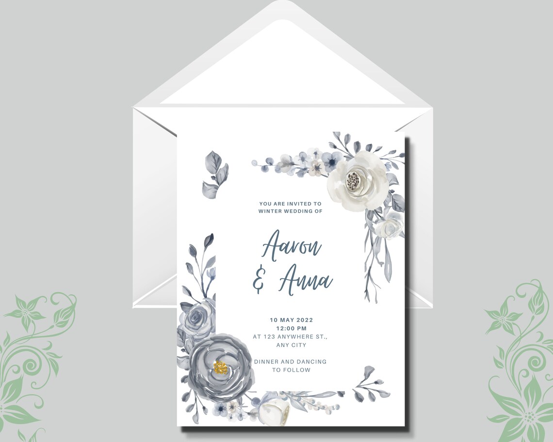 Printable Wedding Invitation Card, Wedding Invitation Template, RSVP ...