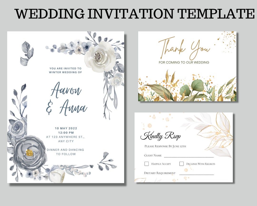 Printable Wedding Invitation Card, Wedding Invitation Template, RSVP ...