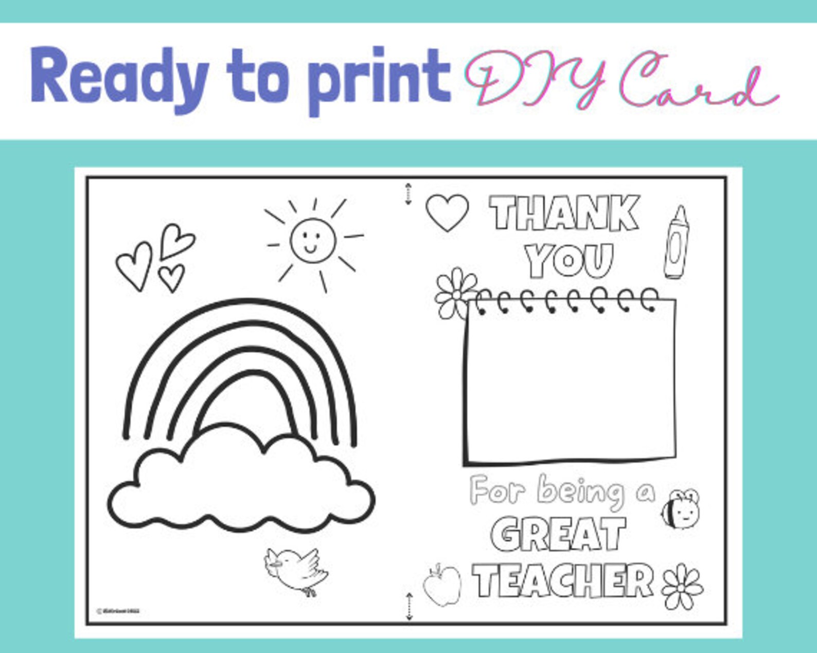 Printable Thank You Teacher Colour in Card and Envelope Happy - Etsy