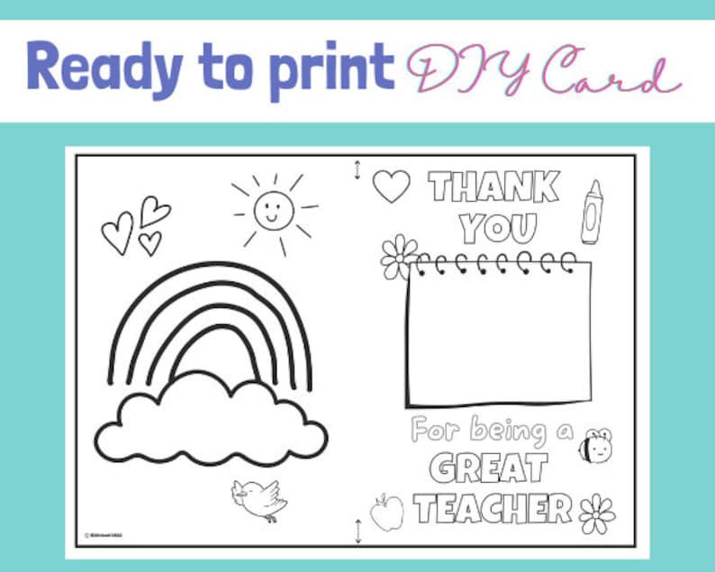 Printable Thank You Teacher Colour in Card and Envelope, Happy Teacher ...
