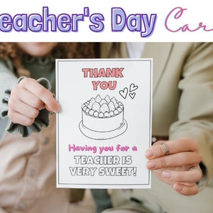 Printable Thank You Teacher Colour in Card and Envelope, Happy Teacher ...