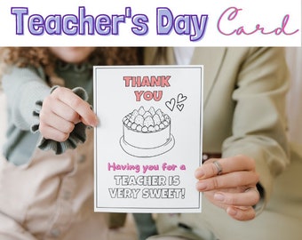 Printable Thank You Teacher Colour in Card and Envelope, Happy Teacher ...