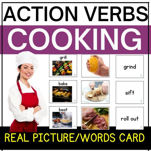 ESL Flashcards Action Verbs Cooking Photo Picture Cards ELL SPED - Etsy ...