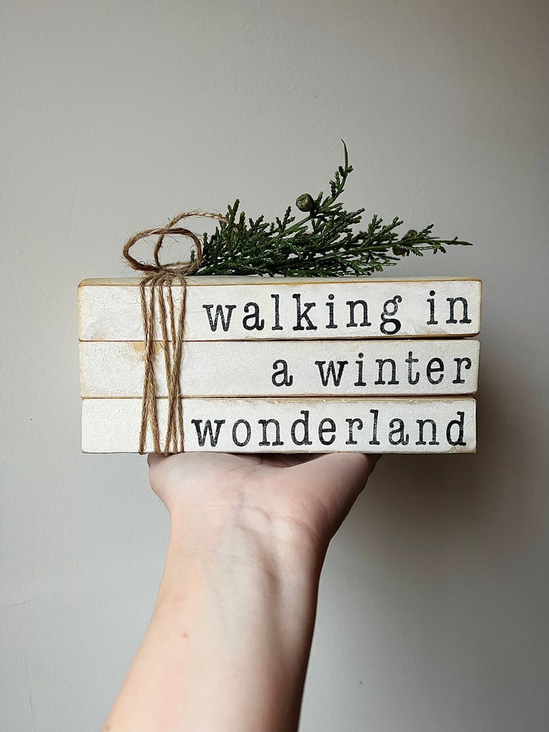 Walking in a Winter Wonderland Stamped Stacked Books | Etsy