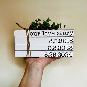 Stamped Stacked Books, Love Story Bookstack, Love Story Gift, Farmhouse ...