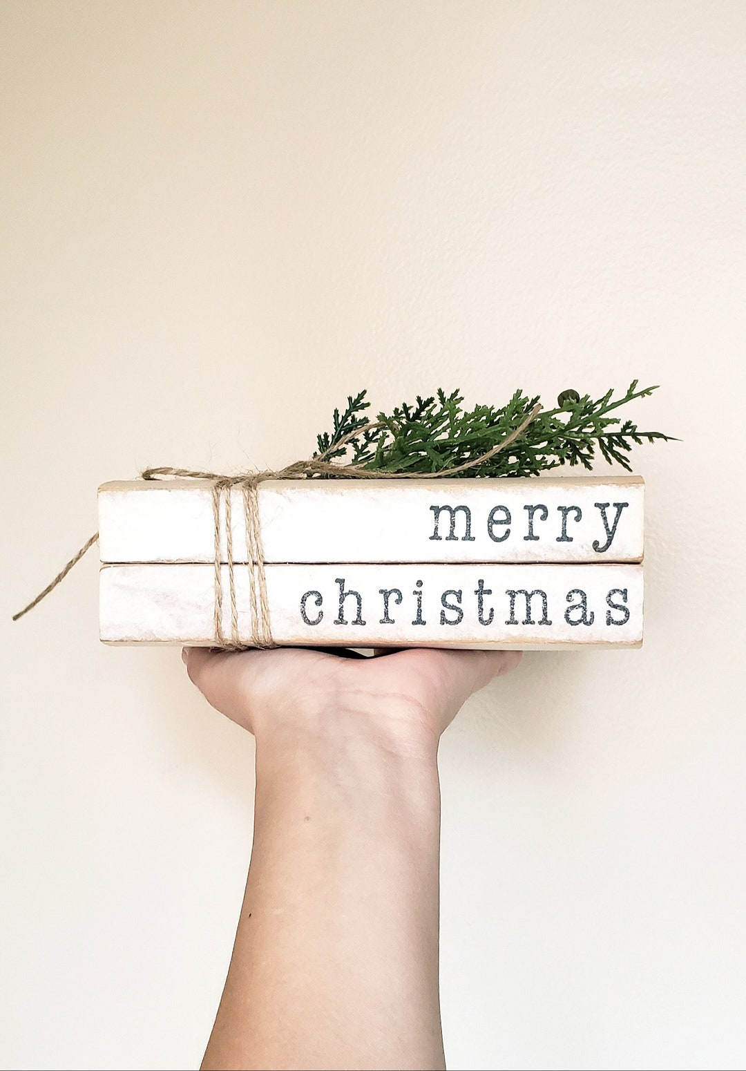 Merry Christmas Stamped Stacked Books, Farmhouse Books, Christmas ...