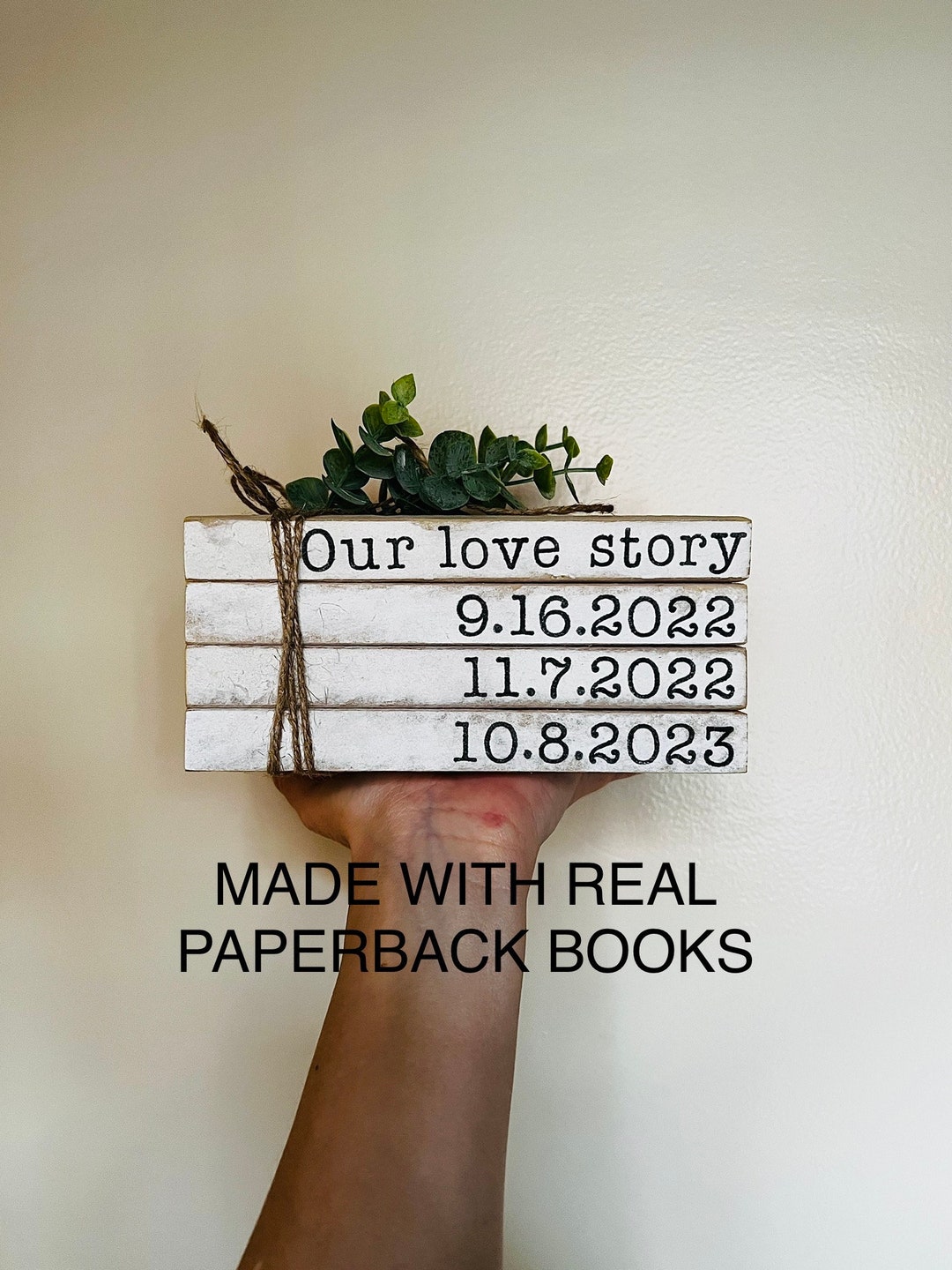 Stamped Stacked Books, Love Story Bookstack, Love Story Gift, Farmhouse ...